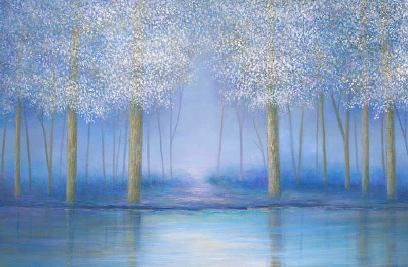 Tree Painting Blue Purple & Grey Large Horizontal Canvas - Etsy