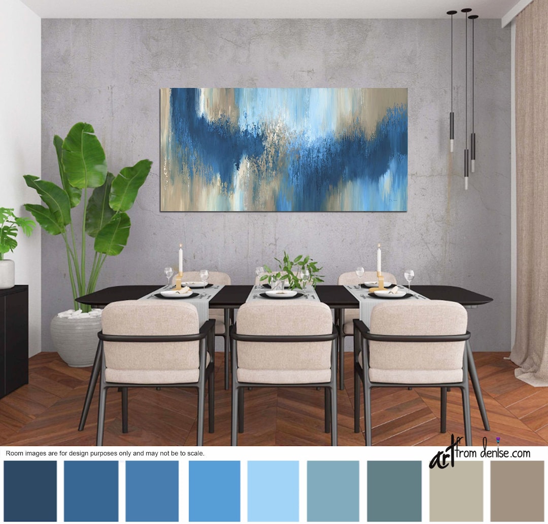 Large Navy Blue Abstract Canvas Wall Art Wide Horizontal - Etsy