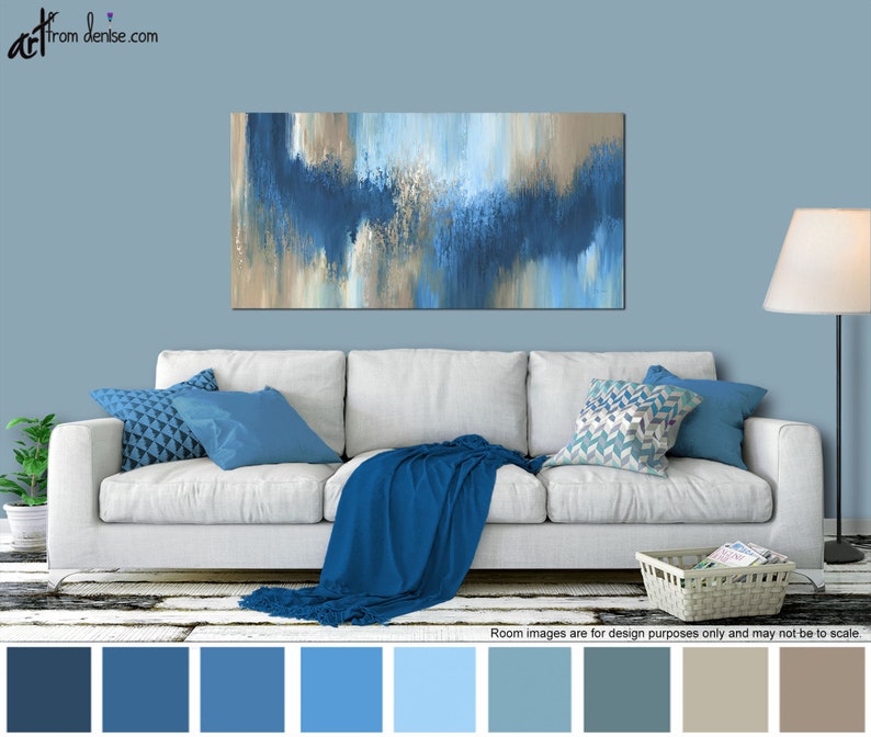 Large Navy Blue Abstract Canvas Wall Art Wide Horizontal - Etsy