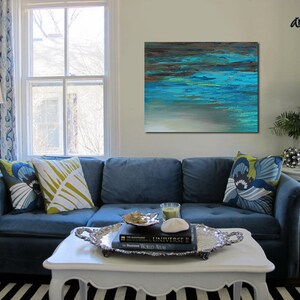 Teal, Turquoise, Aqua Blue & Brown, Abstract Ocean Water, Coastal Beach ...