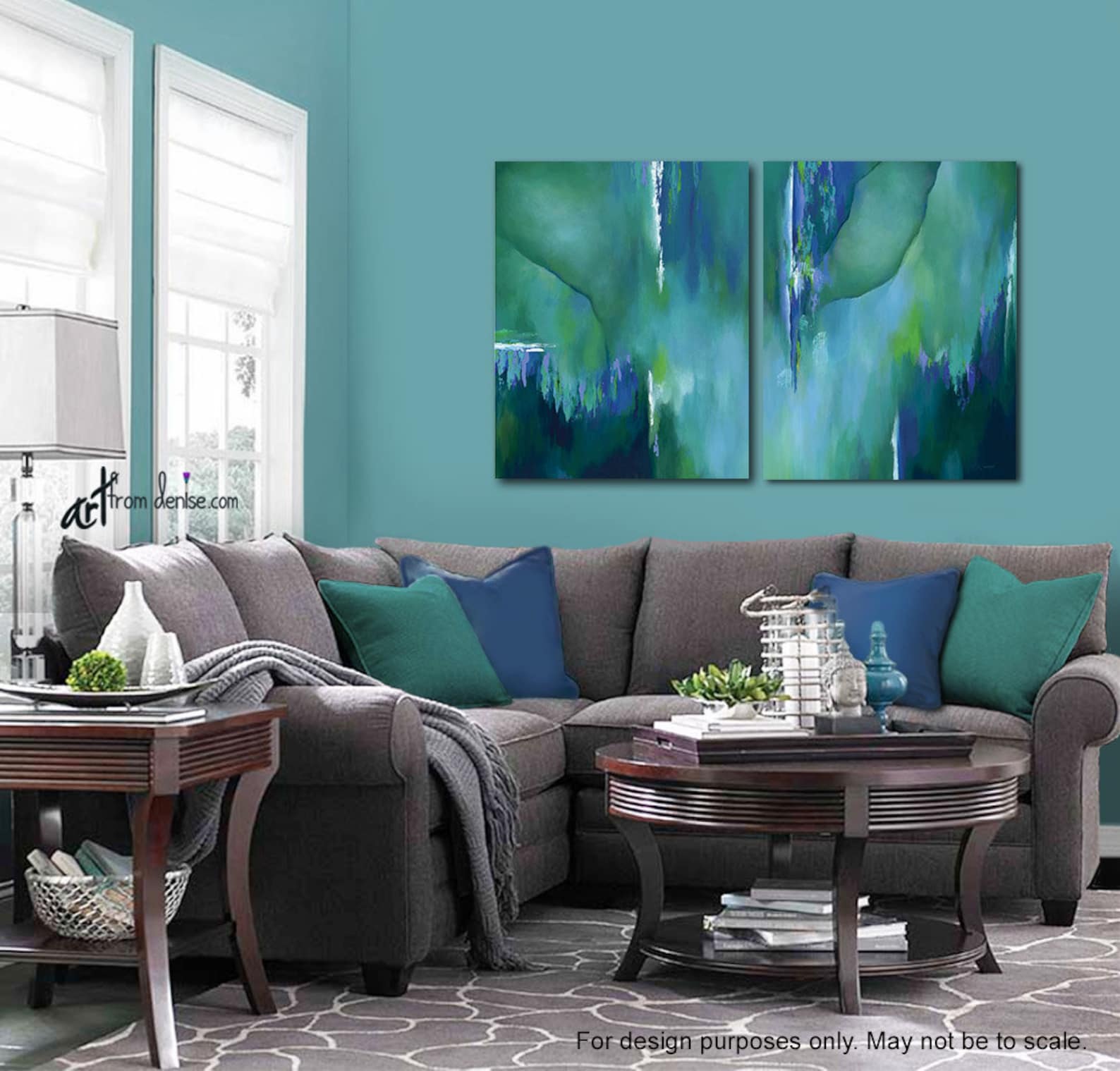 Teal wall art Large abstract painting canvas art print set - Etsy.de