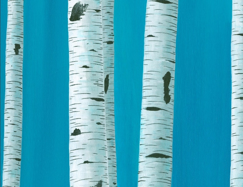 Original birch tree paintings Teal aqua blue wall art Large | Etsy