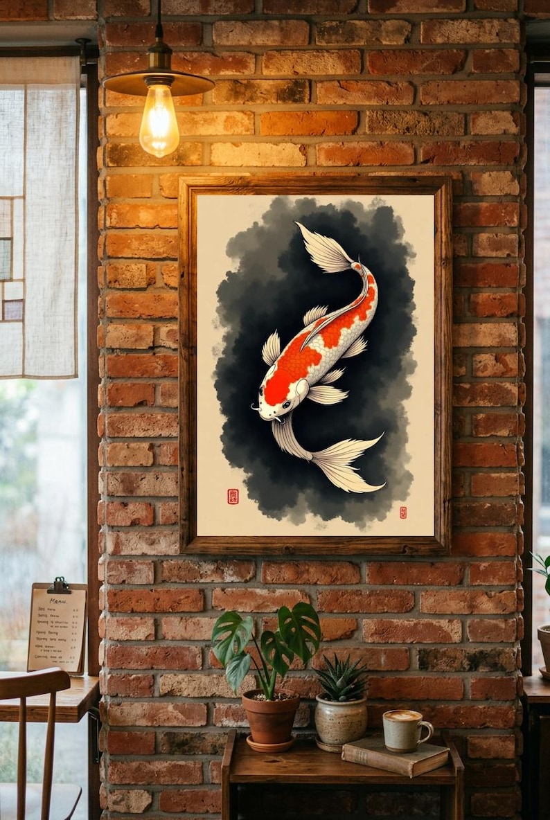 Koi Fish Ink Wash | Japanese Sumi-e Wall Art Print - Etsy UK
