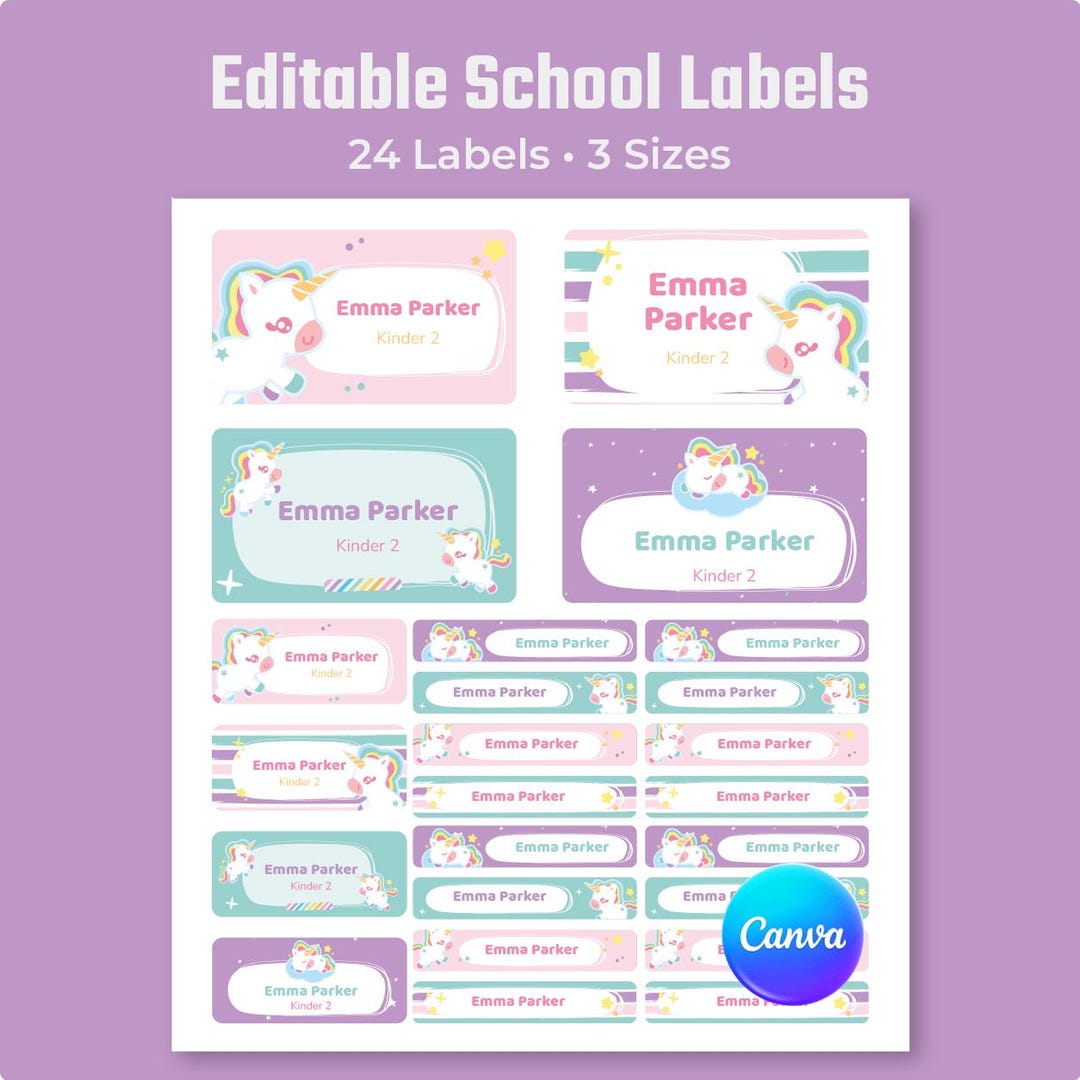 Editable Unicorn School Labels Template | Printable Name Stickers for ...