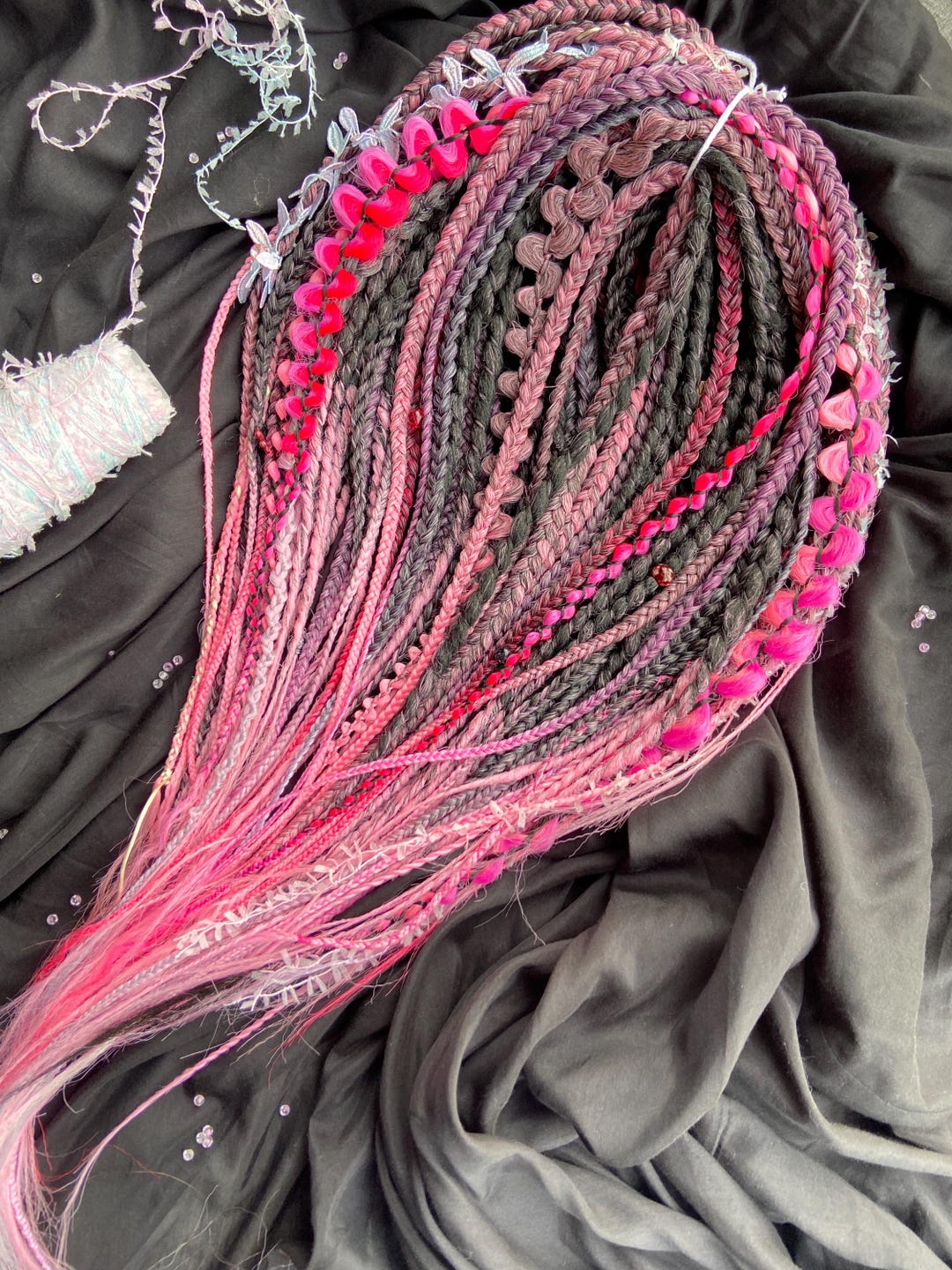 Pink Black Synthetic Dreadlocks Set, Ombre Dreads and Braids, Cyberpunk ...