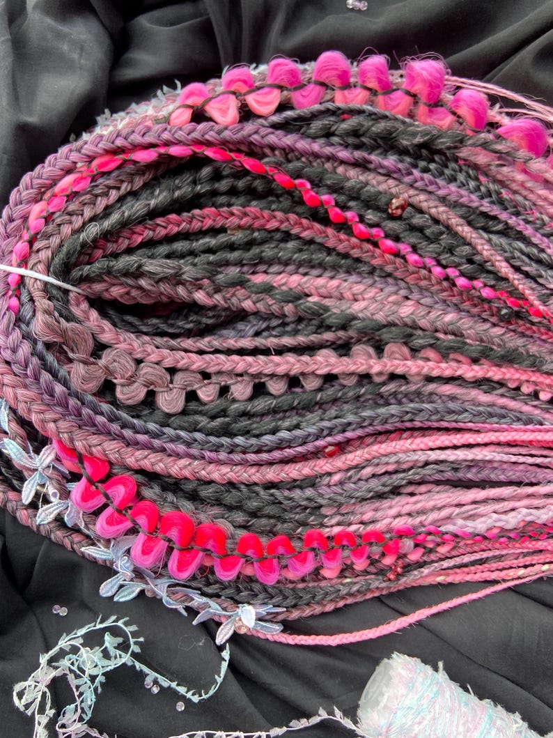 Pink Black Synthetic Dreadlocks Set, Ombre Dreads and Braids, Cyberpunk ...