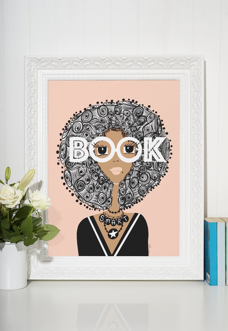 Book Smart Afro Art Print: African American Woman Illustration - Etsy