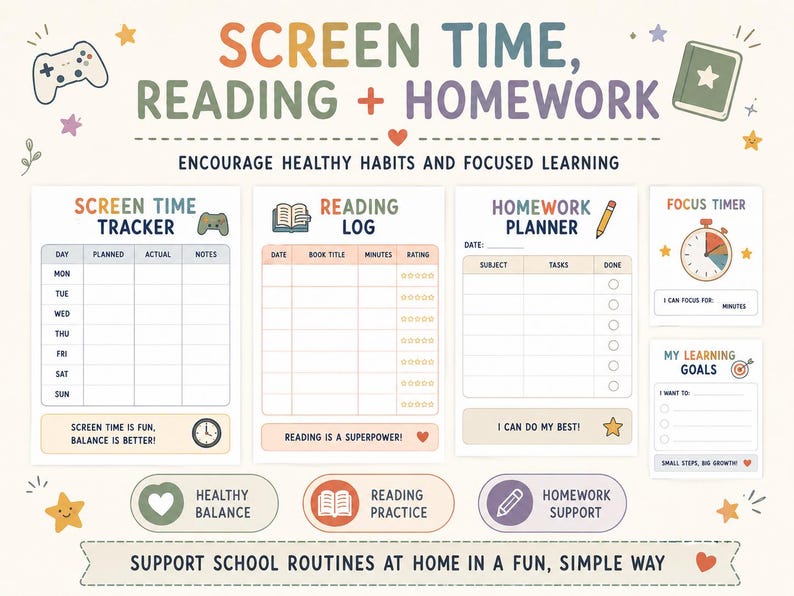 Kids Planner Printable Bundle | Chore Chart, Reward Chart, Morning ...