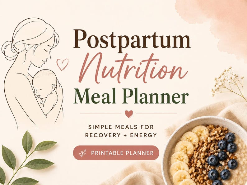 Postpartum Meal Planner Printable, New Mom Meal Plan, Grocery List ...