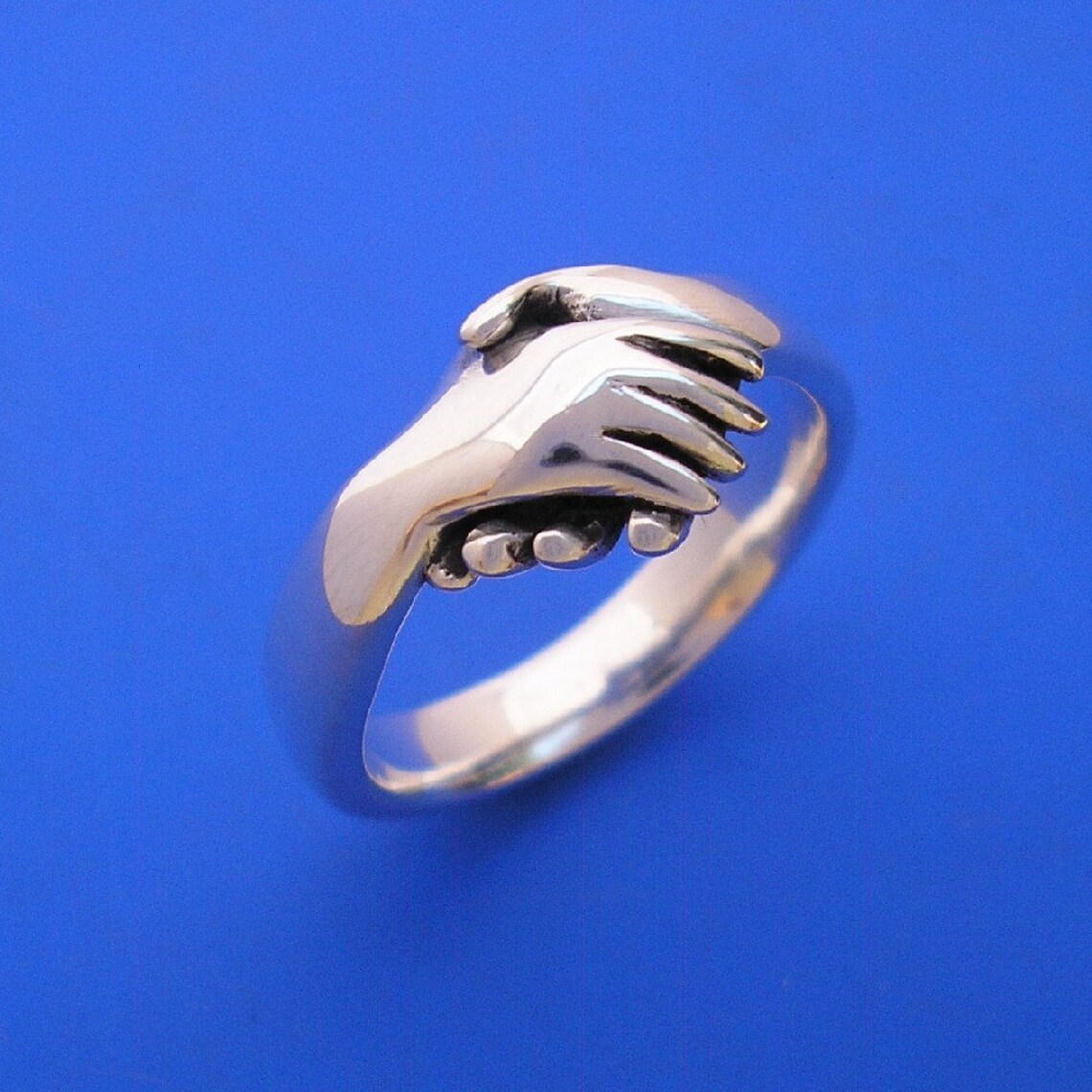 Silver Hands Holding Hand Shake Ring Hand Made Solid - Etsy