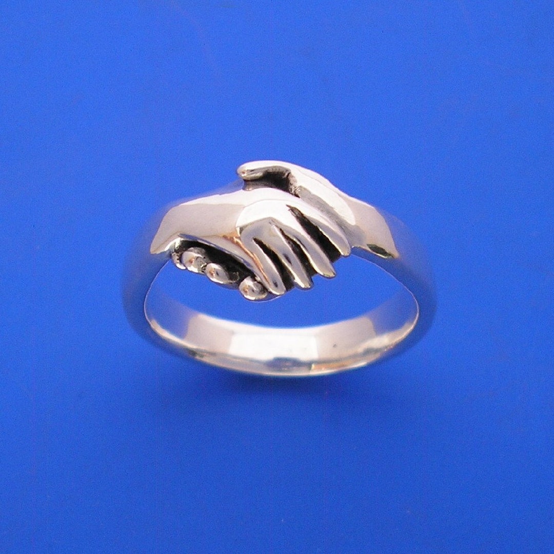 Silver Hands Holding , Hand Shake Ring , Hand Made Solid Silver - Etsy