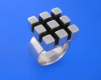 Silver Square Grid Pendant Hand Made Solid Silver | Etsy