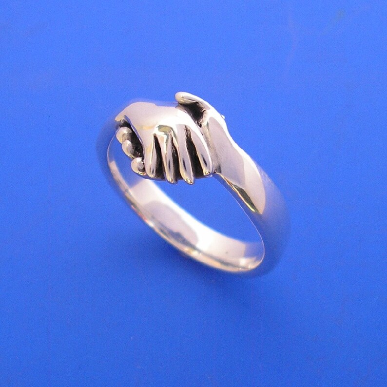 Silver Hands Holding Hand Shake Ring Hand Made Solid | Etsy