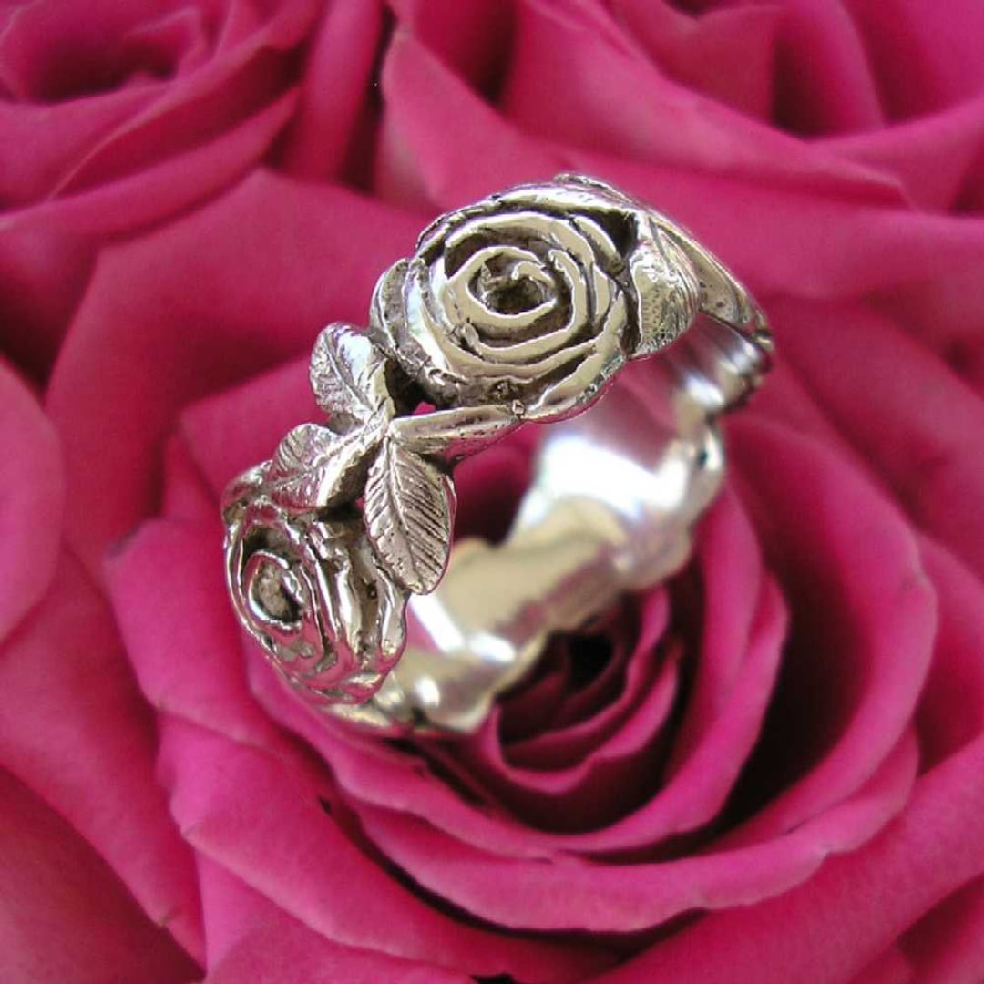 Anillo de rosa de plata, joyería de plata maciza hecha a mano - Etsy España