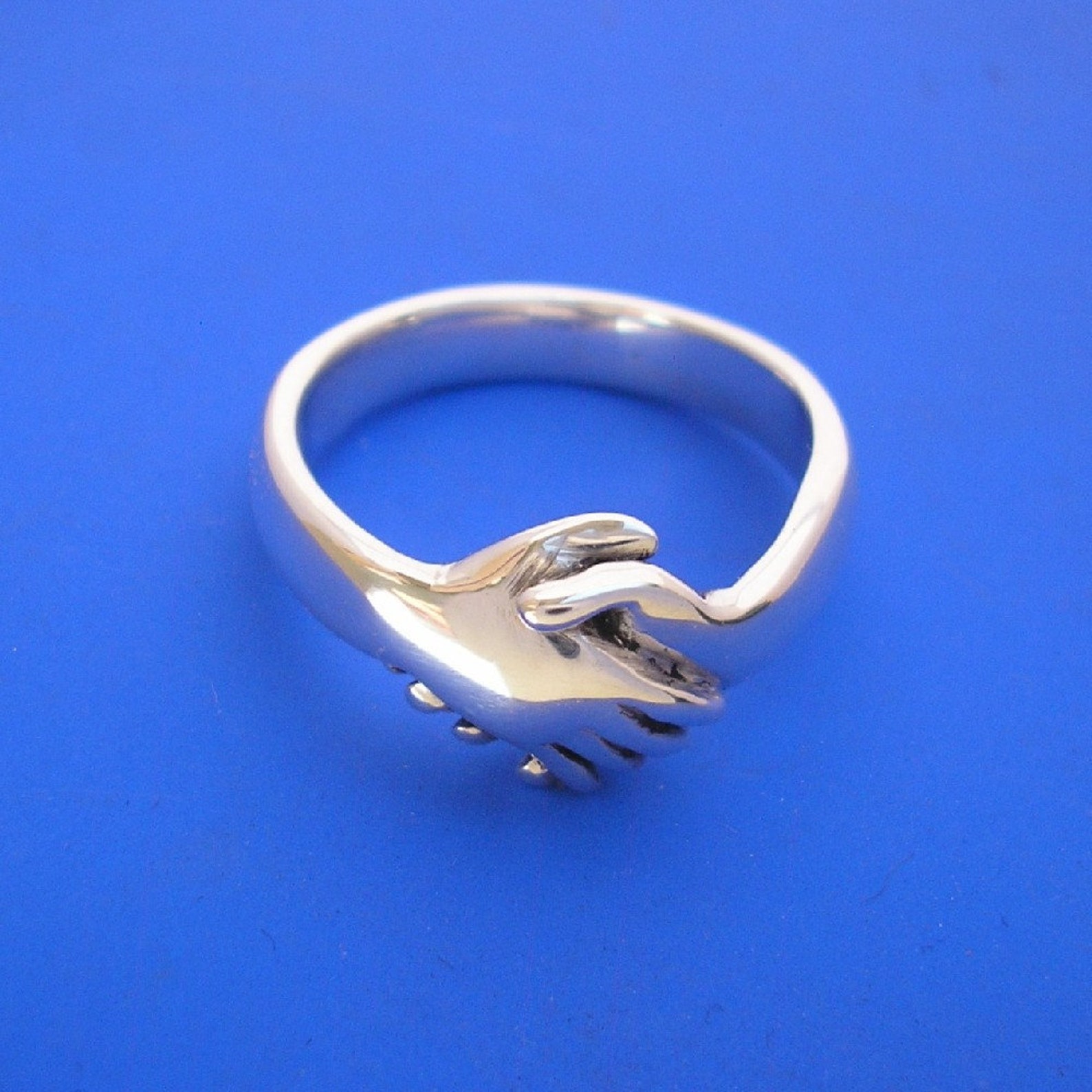 Silver Hands Holding Hand Shake Ring Hand Made Solid - Etsy