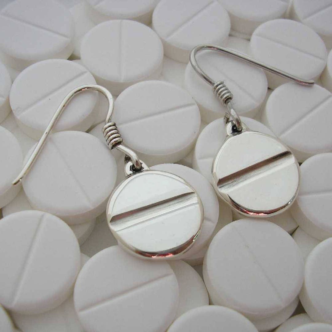 Silver Tablet , Pill Earrings , Hand Made Solid Silver Jewelry ...