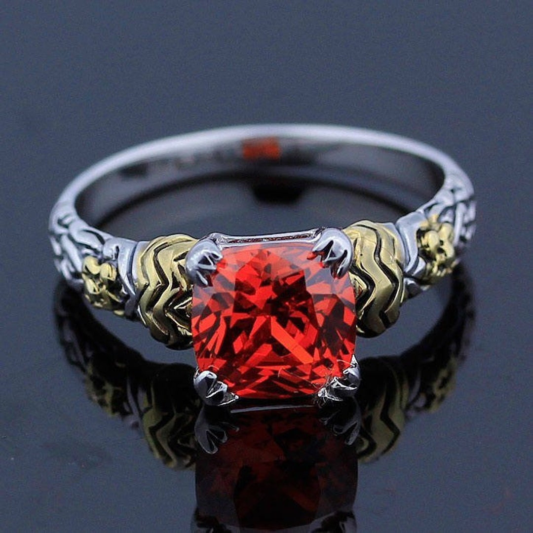 Two-tone Red Topaz Sterling Silver Ring Size 8 Handmade - Etsy