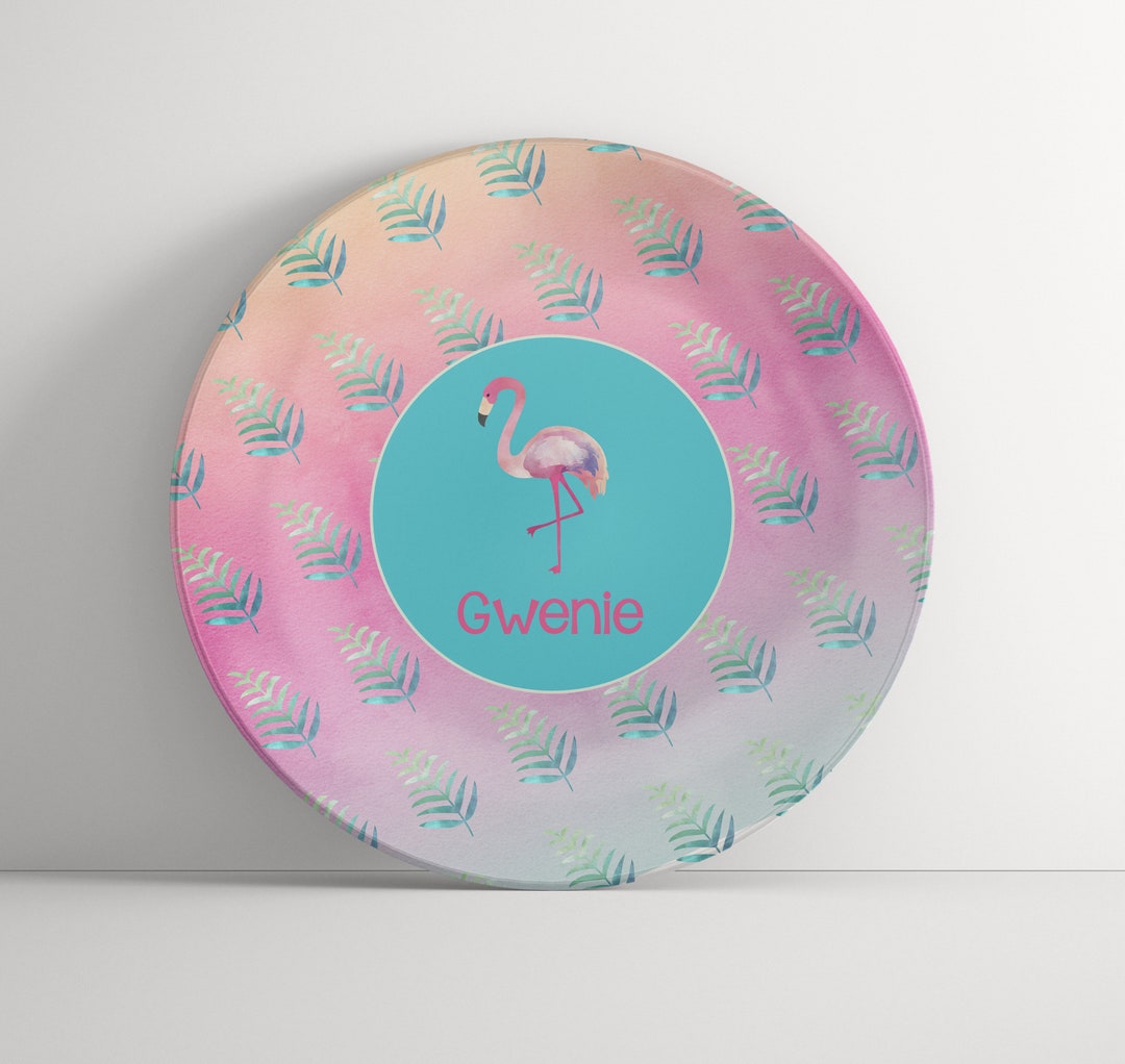 Personalized Flamingo Plate -tropical Leaves - Custom Birthday Gift for ...