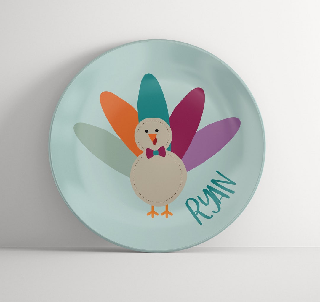 Personalized Blue Turkey Plate - Thanksgiving Tableware- Kids Table - Etsy