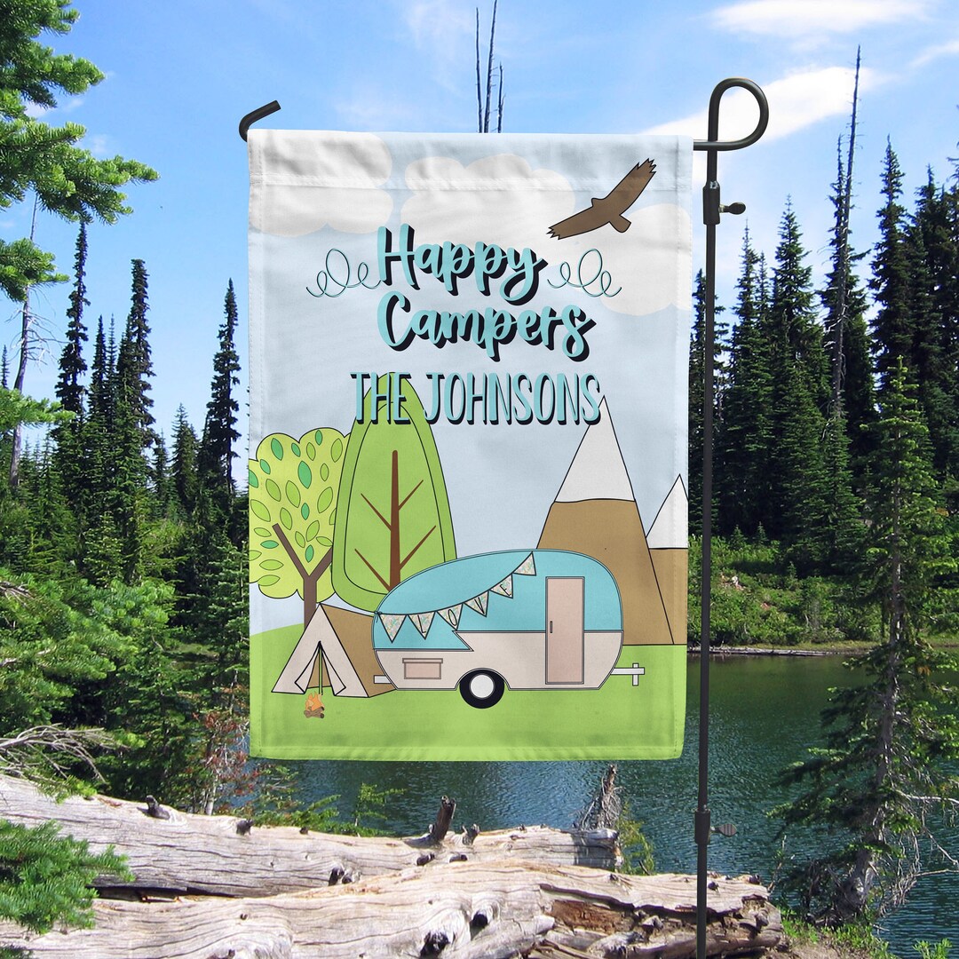 Personalized Happy Campers Garden Flag | Camper Flag | Camper Garden ...