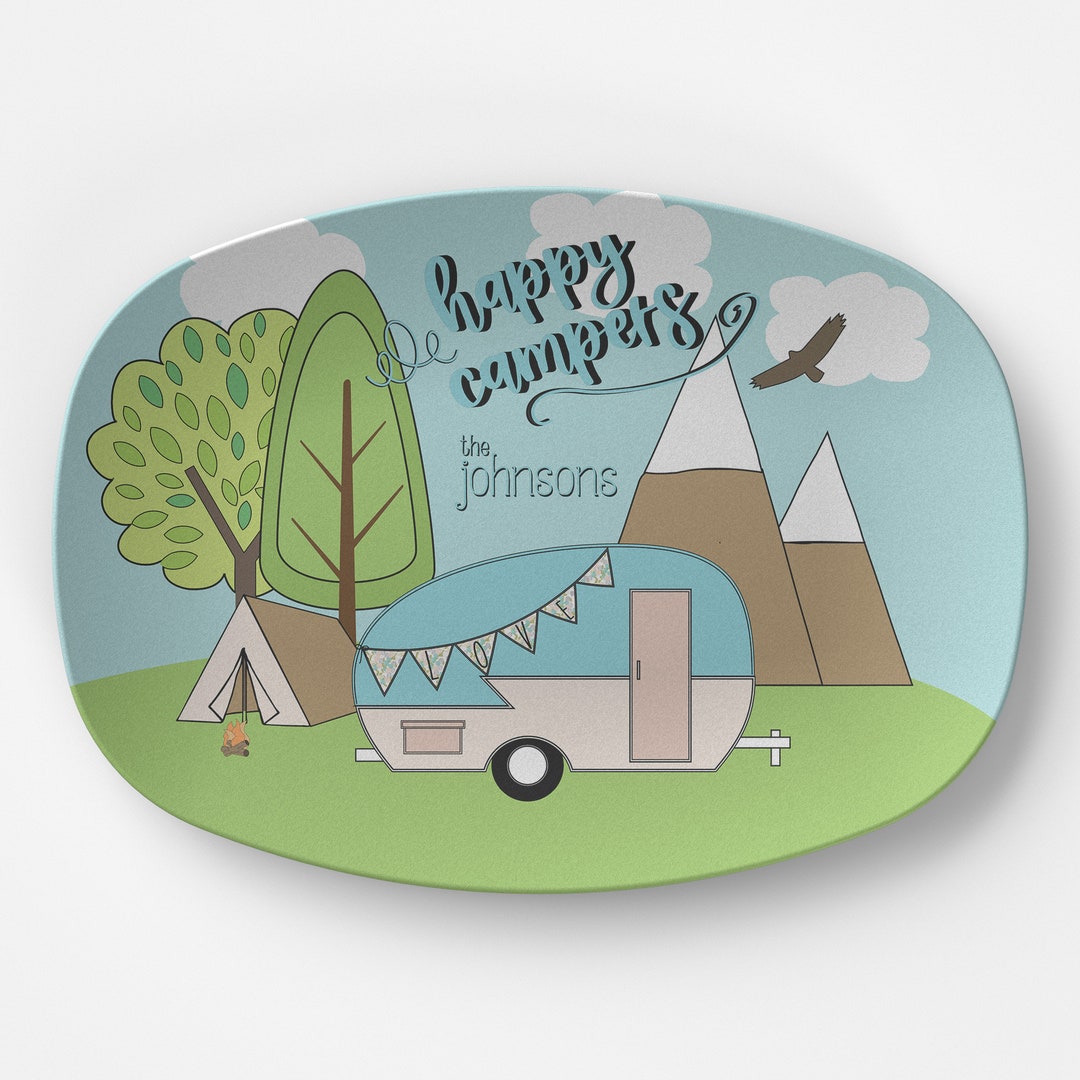 Personalized Platter | Happy Camper| Plastic Dinnerware | Family Name ...