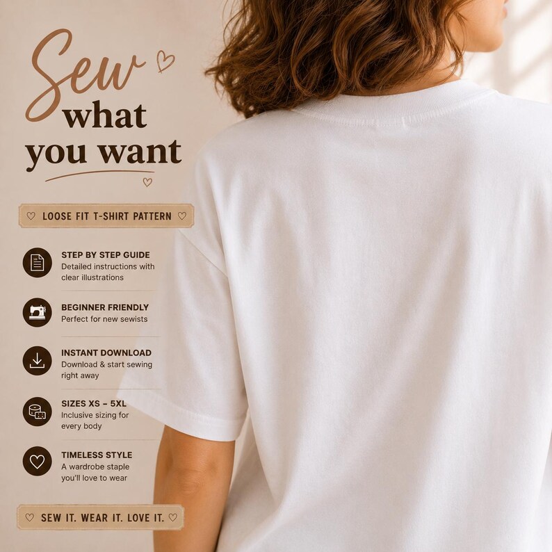 Women Loose Fit T-shirt Sewing Pattern PDF, Oversized Tee Pattern ...