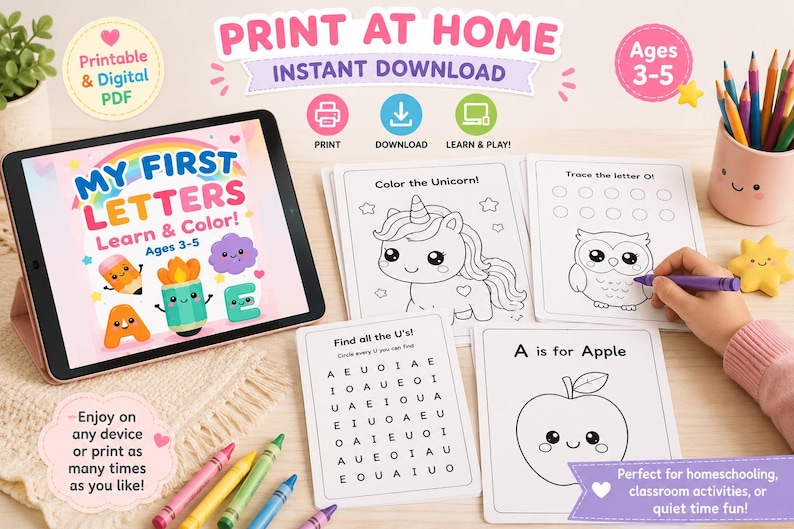 Kids Vowel Coloring Book Printable for Ages 3-5 | Learn ABC Letters ...