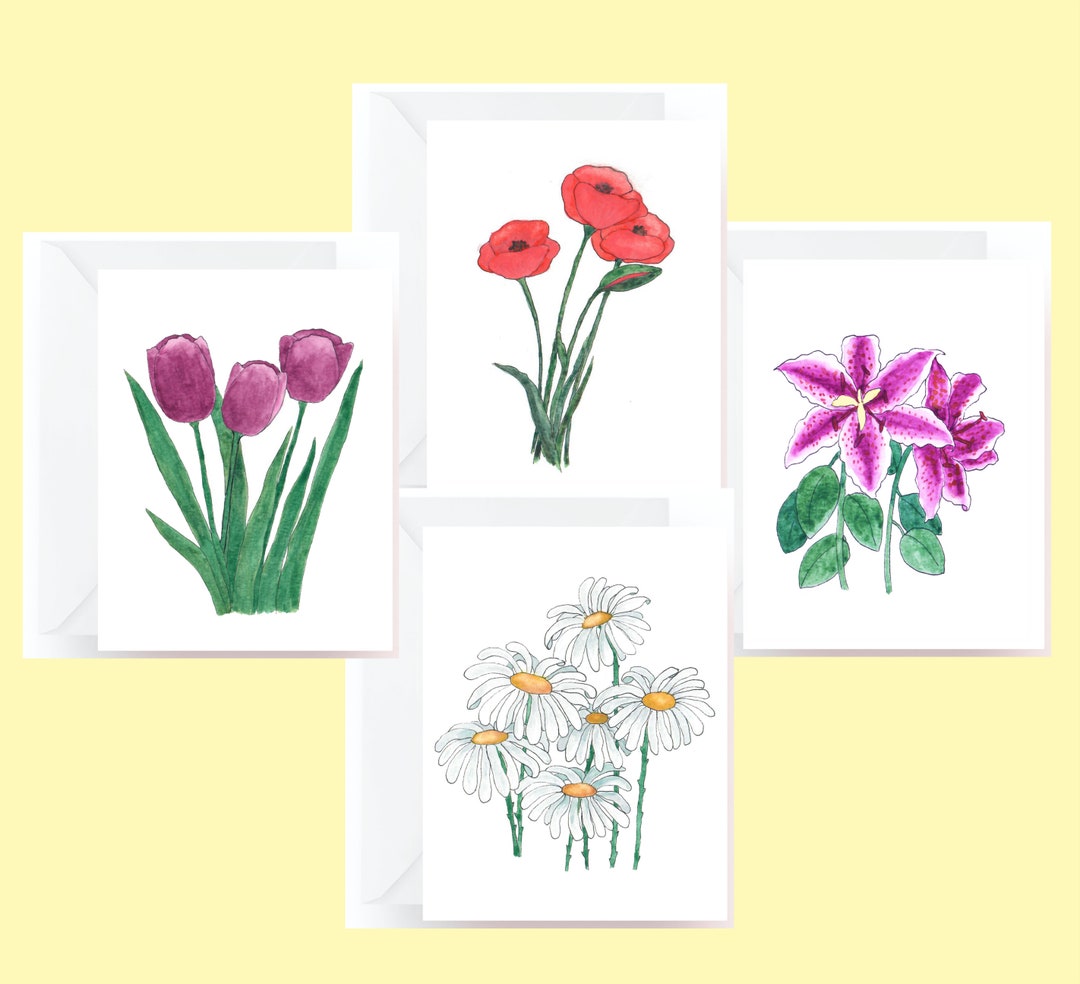 Floral Note Cards, Set of 12 Note Cards, Watercolor Print Note Cards - Etsy