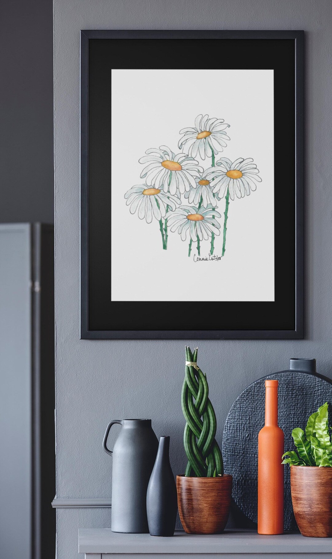 Daisy Flower Print, Print of Watercolor Daisys. Matted Print of Daisys ...