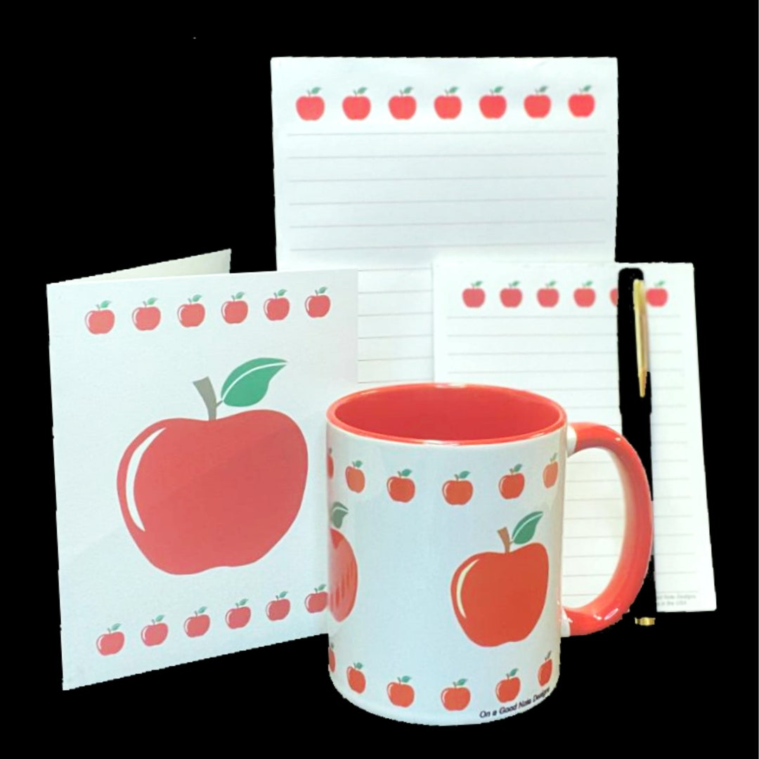 Apple Gift Set, Apple Mug, Card Set, and Note Pads - Etsy