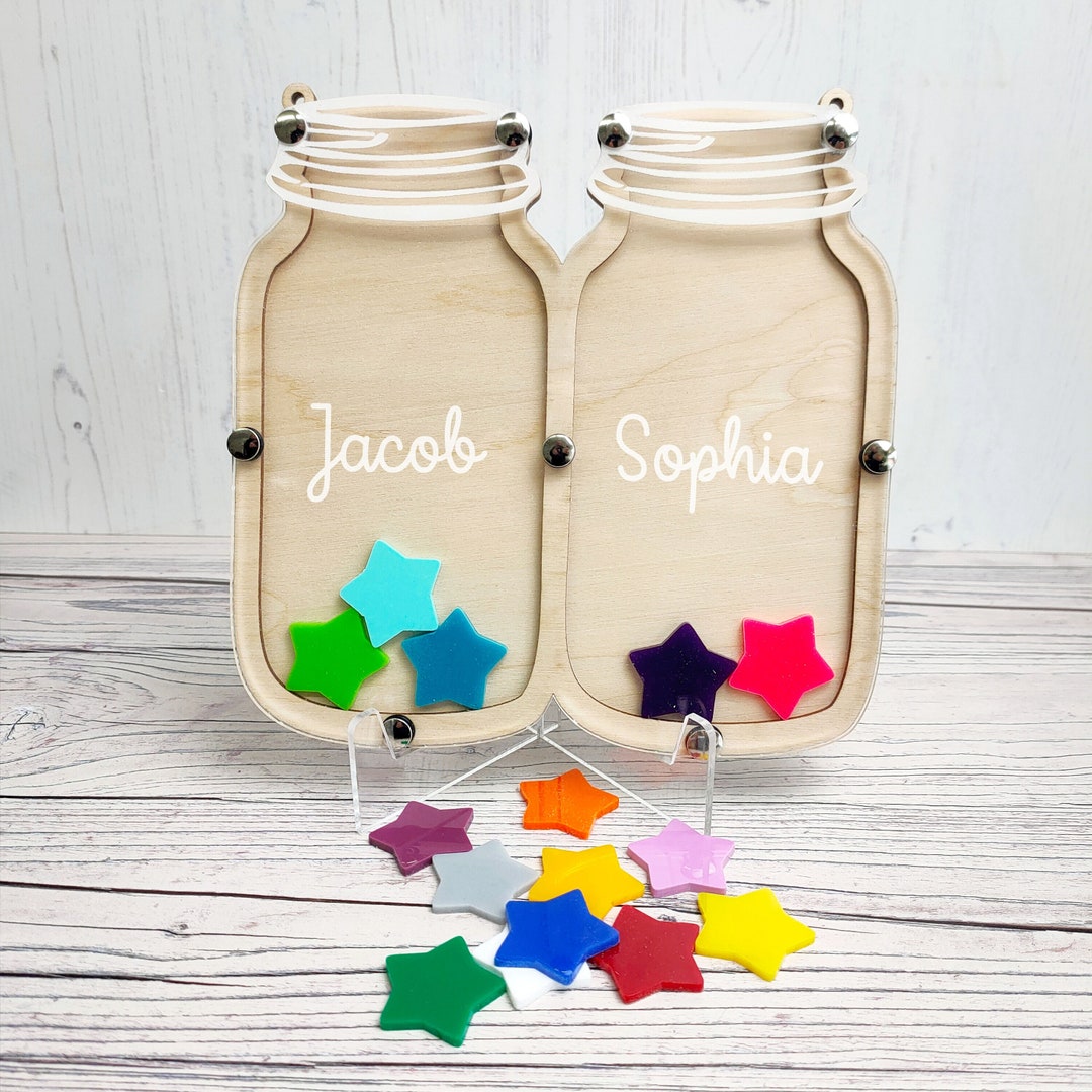 Wooden Double Reward Jar • Natural Wood Finish • Reward Chart • Good ...