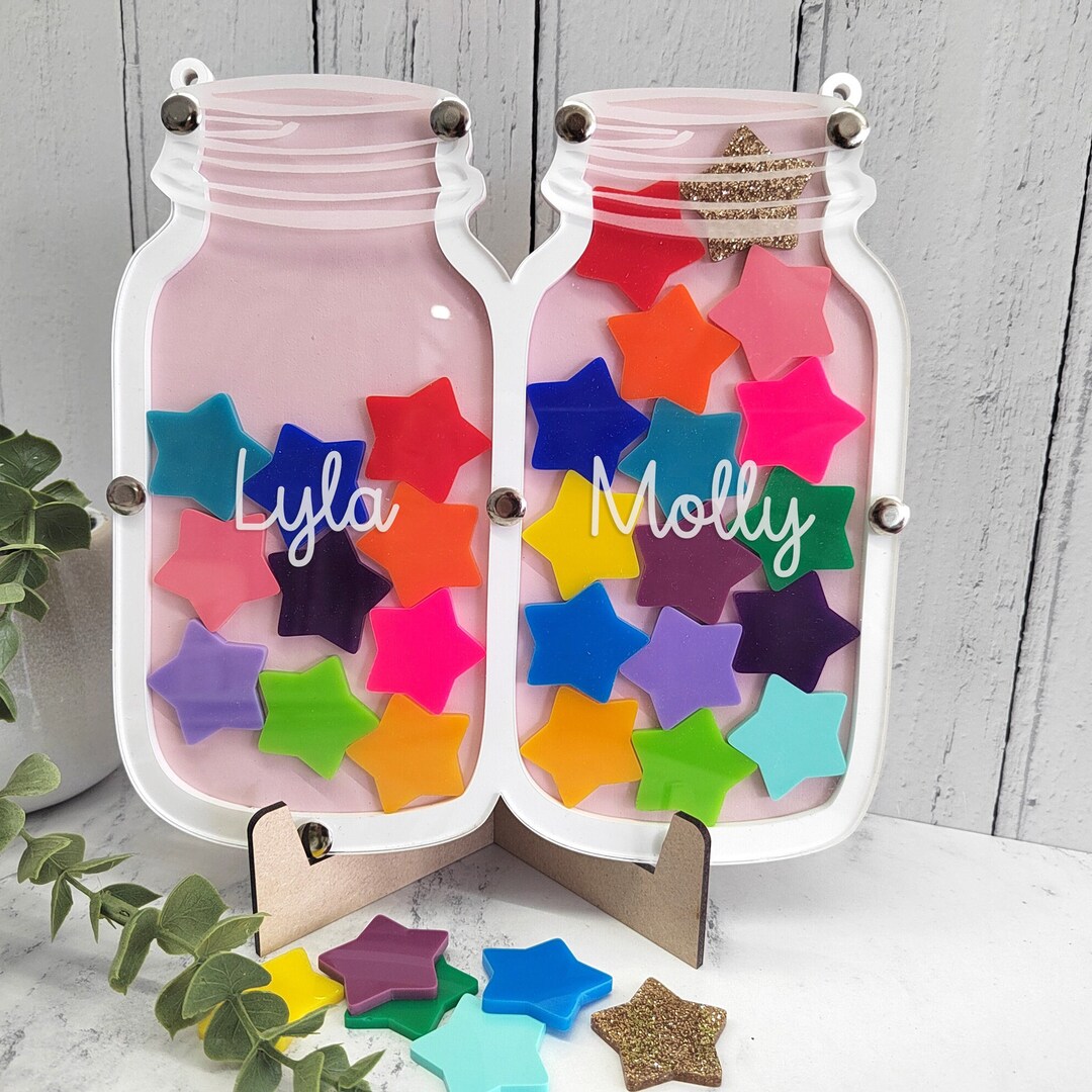 Double Pink Reward Jar Rainbow Tokens • Girls Reward Chart • Good ...