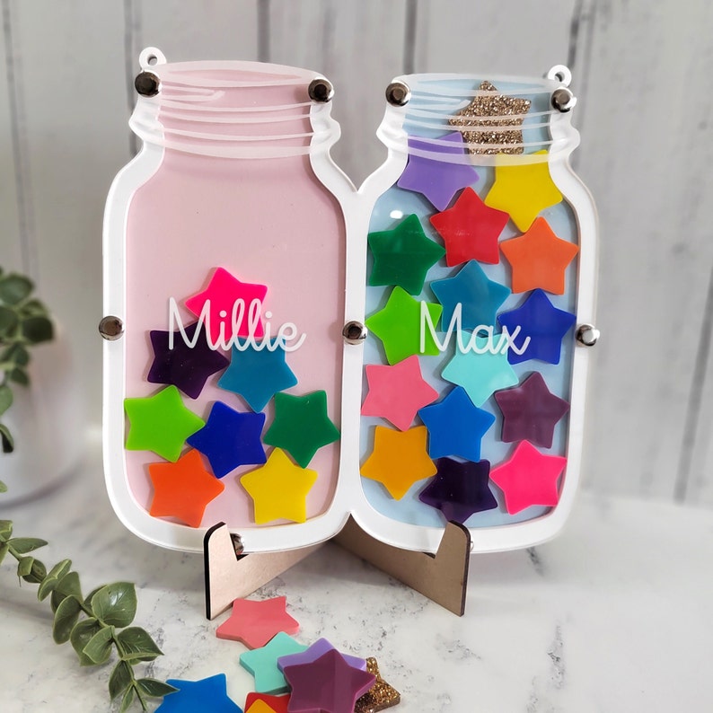 Double Pink and Blue Reward Jar Rainbow Tokens • Girls Reward Chart ...