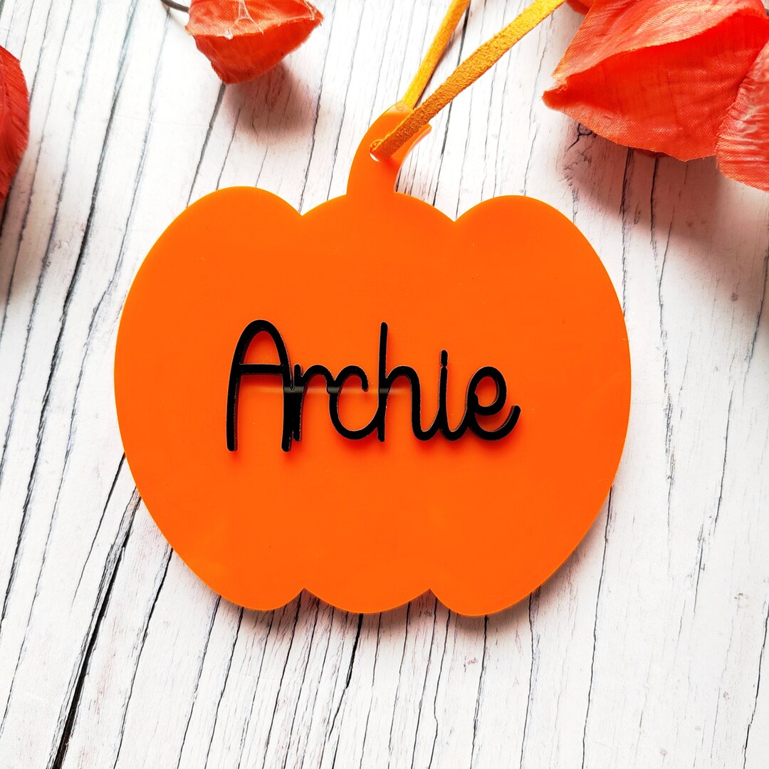 Acrylic Halloween Pumpkin Name Tag • Acrylic Pumpkin Basket Hanger ...