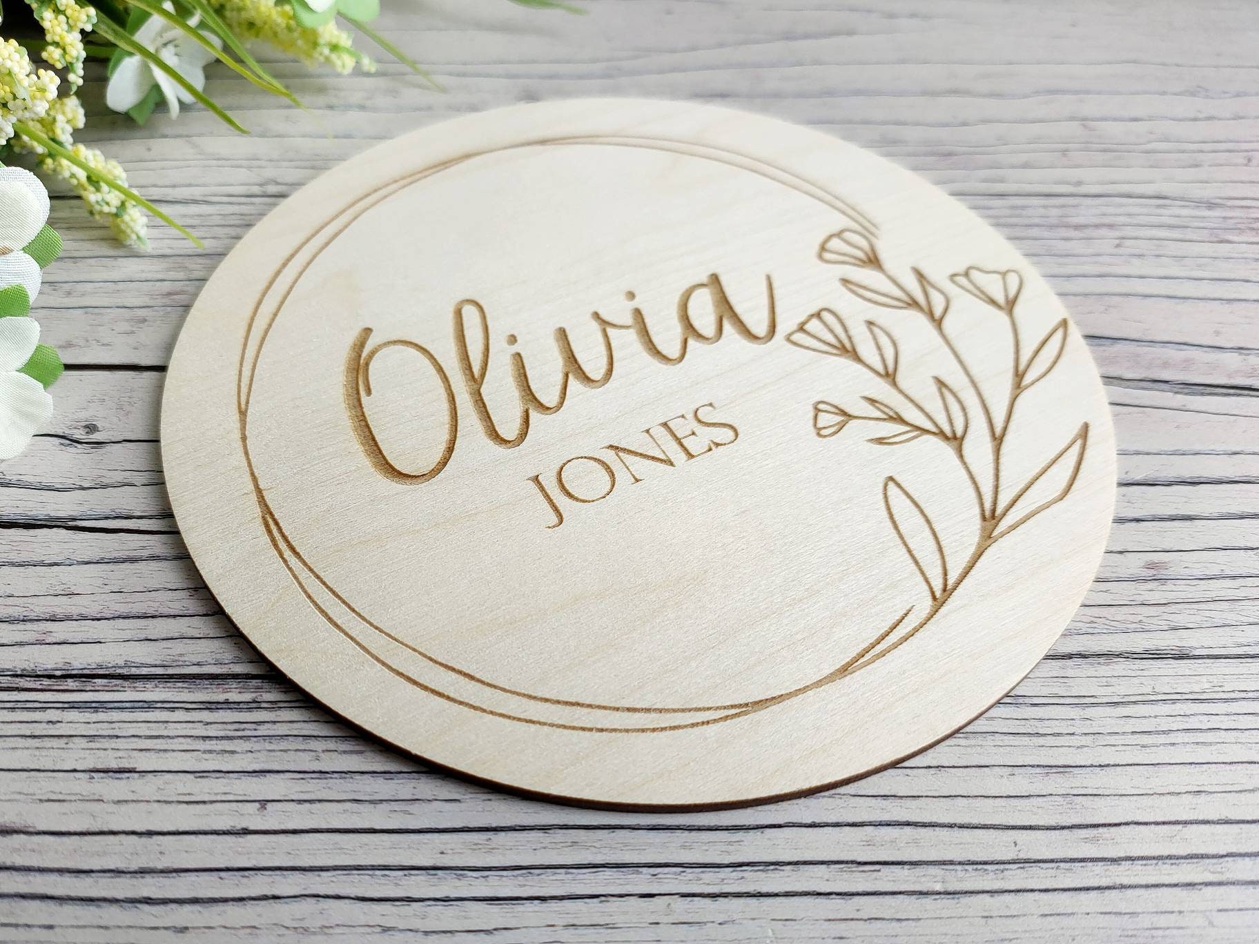 Floral Baby Name Plaque Birth Announcement Plaque Engraved | Etsy