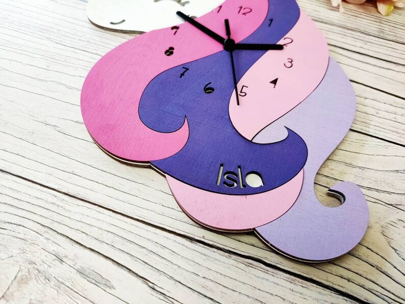 Pink and Purple Bright Unicorn Clock • Children's Clock • Nursery ...