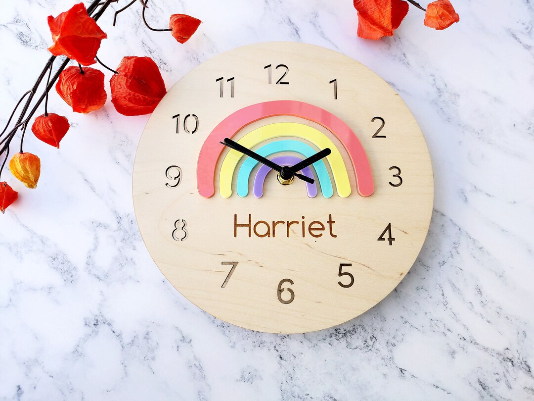 Pastel Acrylic Rainbow Clock • Children's Clock • Nursery Bedroom Decor ...