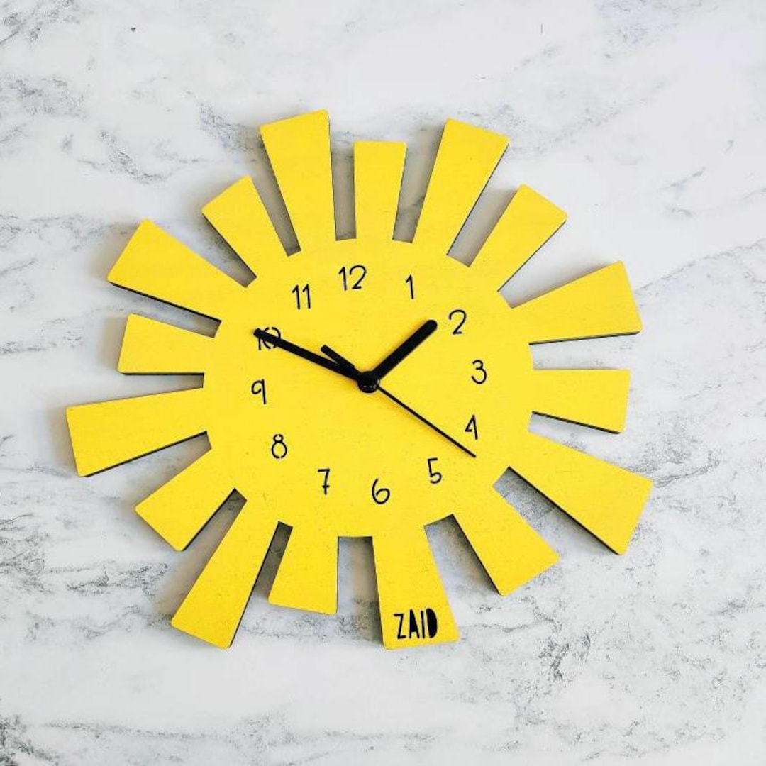 Yellow Sun Wall Clock • Children's Sunshine Clock • Nursery Decor ...