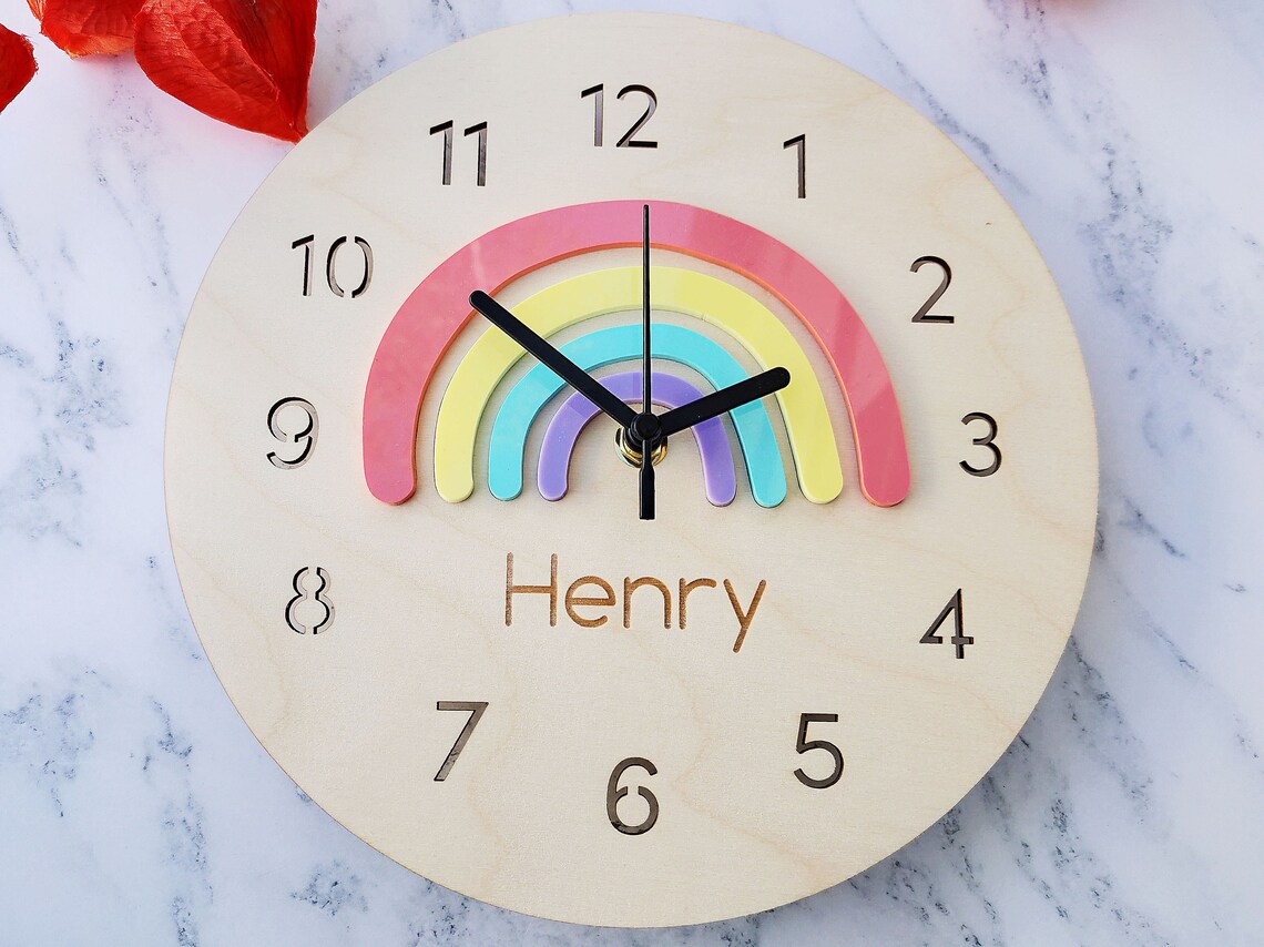Pastel Acrylic Rainbow Clock Children's Clock Nursery | Etsy