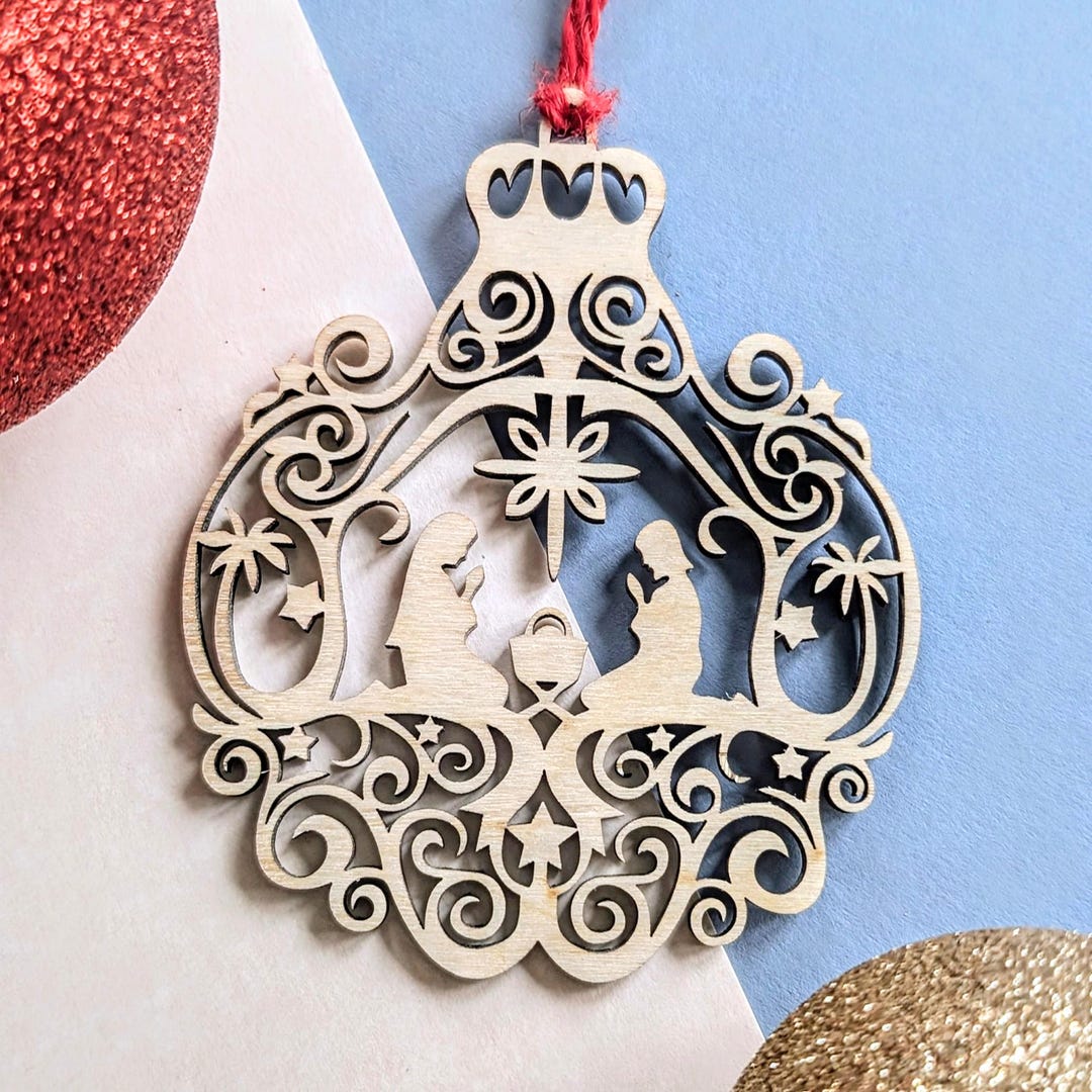 Nativity Scene Bauble • Christmas Nativity Decoration • Wooden ...