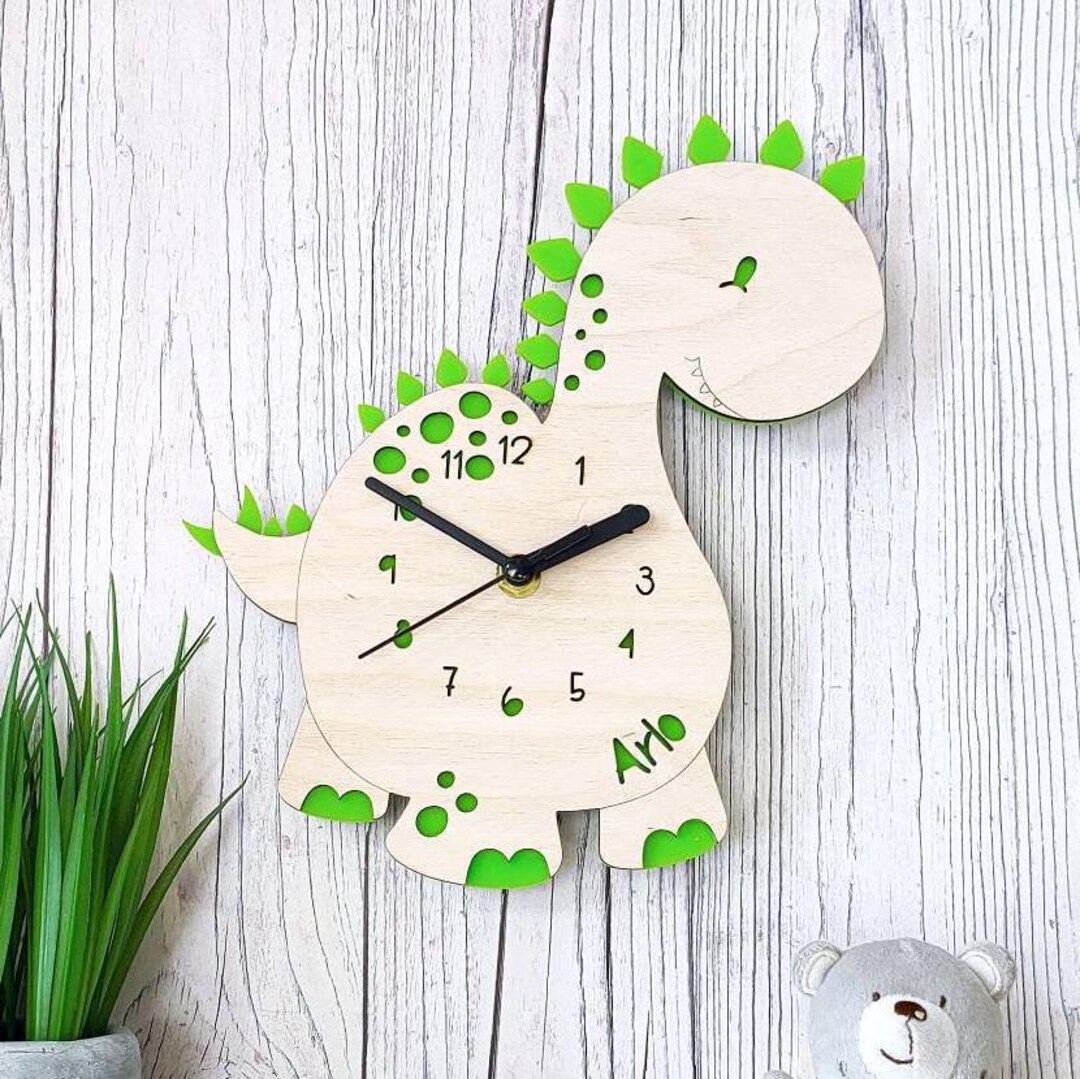 Dinosaur Clock Personalised Children's Clock Dinosaur Nursery Bedroom ...