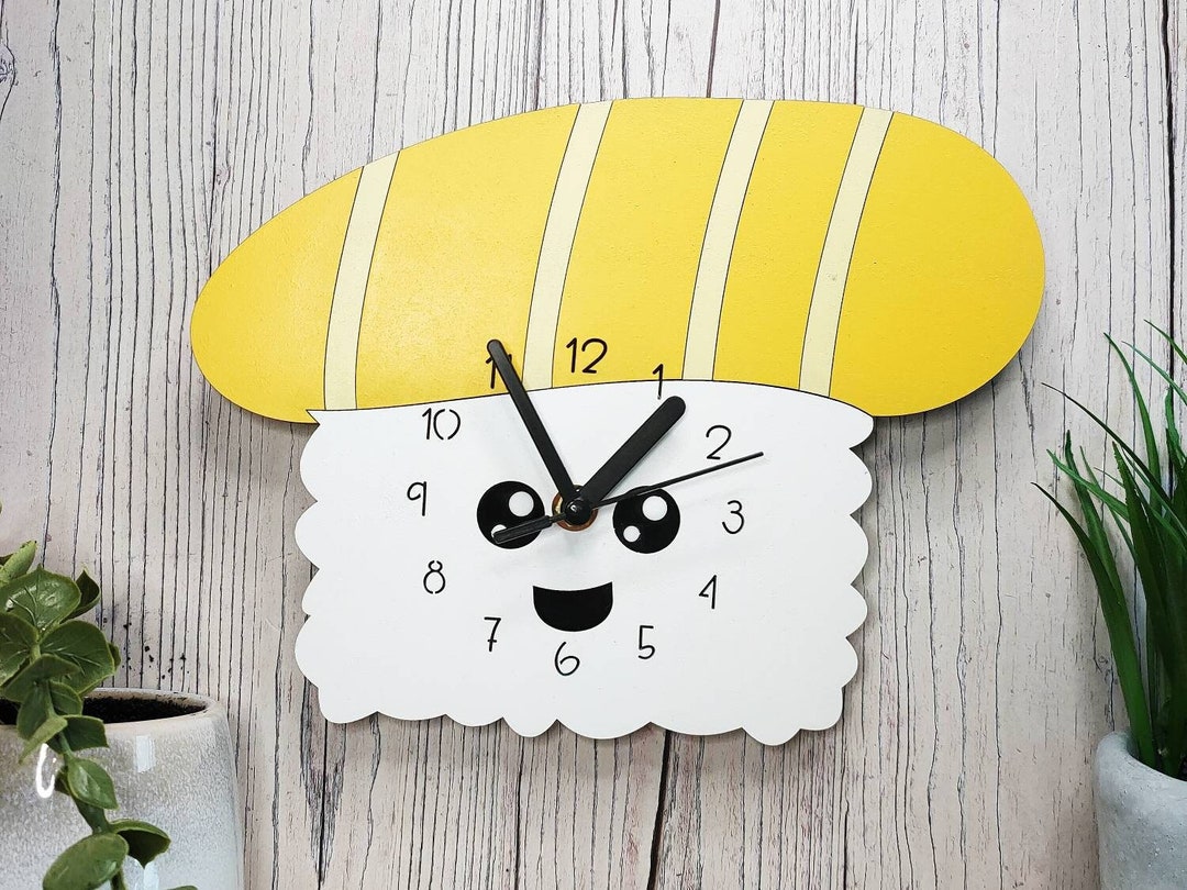 Kawaii Tamago Sushi Wall Clock Kawaii Clock Kawaii Decor Sushi Lover ...