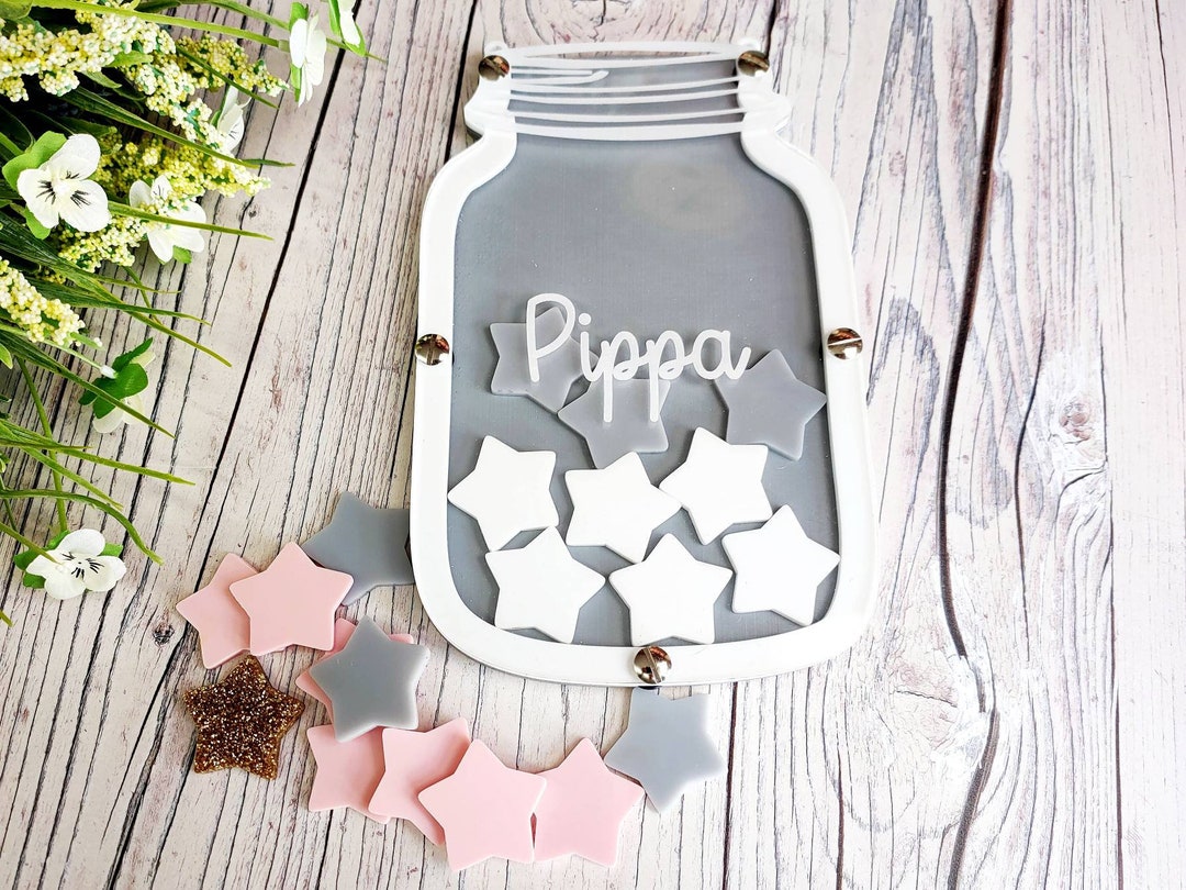 Grey and White Reward Jar Pink Tokens • Reward Chart • Good Behaviour ...
