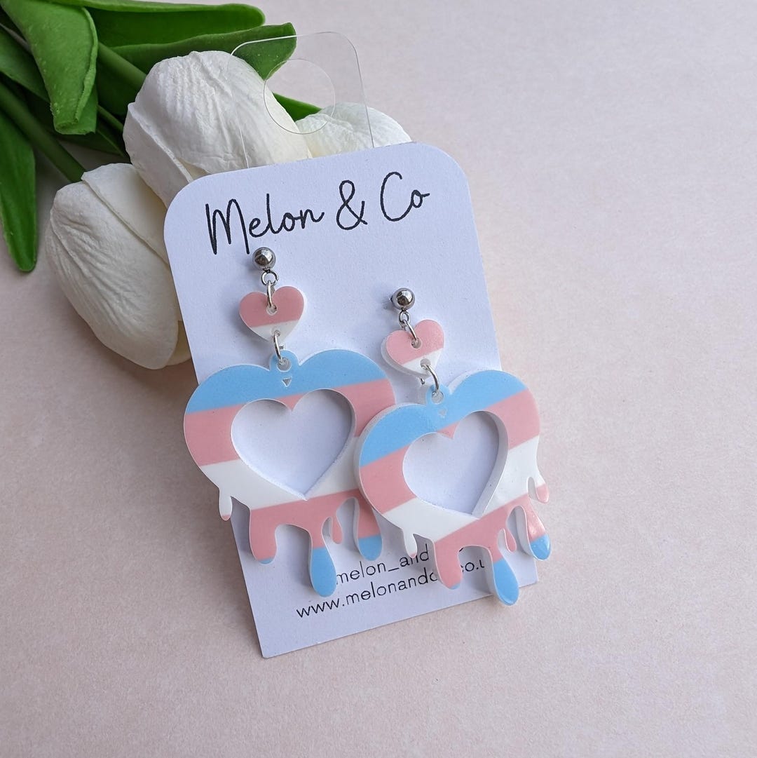 Trans Pride Flag Valentine's Gift Melting Heart Earrings Acrylic Trans ...