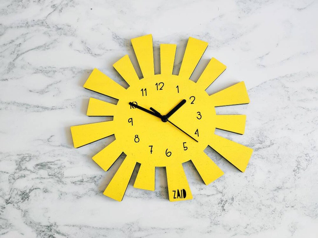 Yellow Sun Wall Clock Children's Sunshine Clock Nursery Decor ...