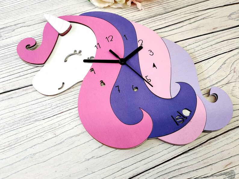 Pink and Purple Bright Unicorn Clock • Children's Clock • Nursery ...