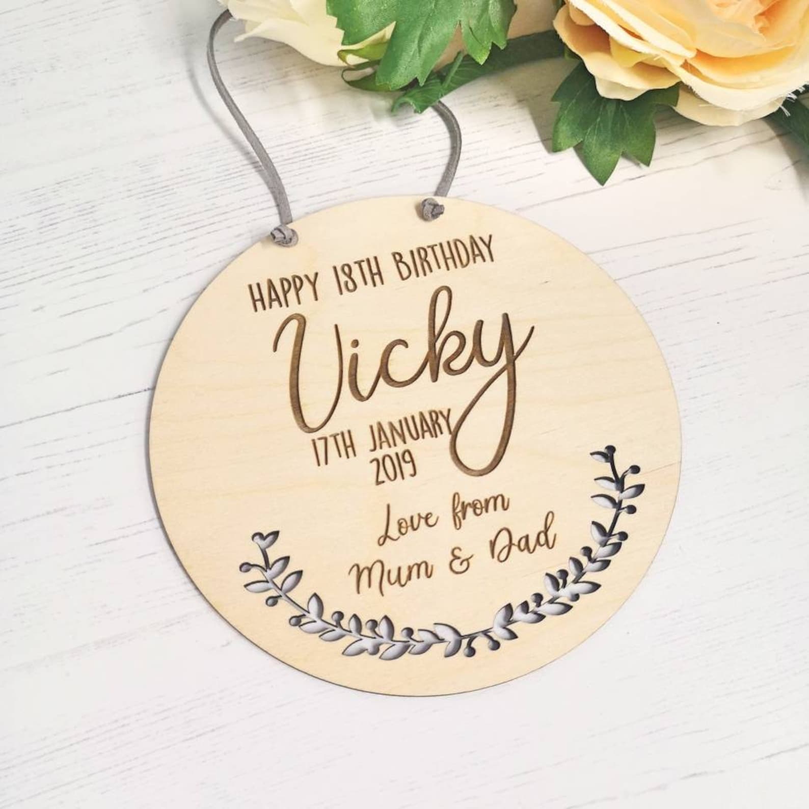 Happy Birthday Hanging Sign Floral Birthday Message - Etsy