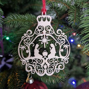 Nativity Scene Bauble • Christmas Nativity Decoration • Wooden ...