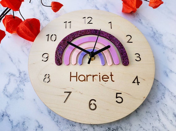 Purple Rainbow Clock Children's Clock Nursery Bedroom | Etsy