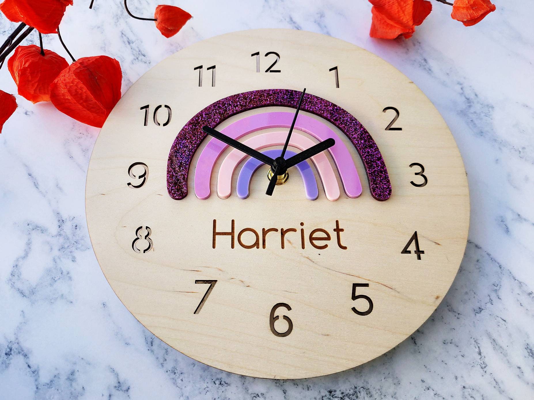 Purple Rainbow Clock Children's Clock Nursery bedroom | Etsy